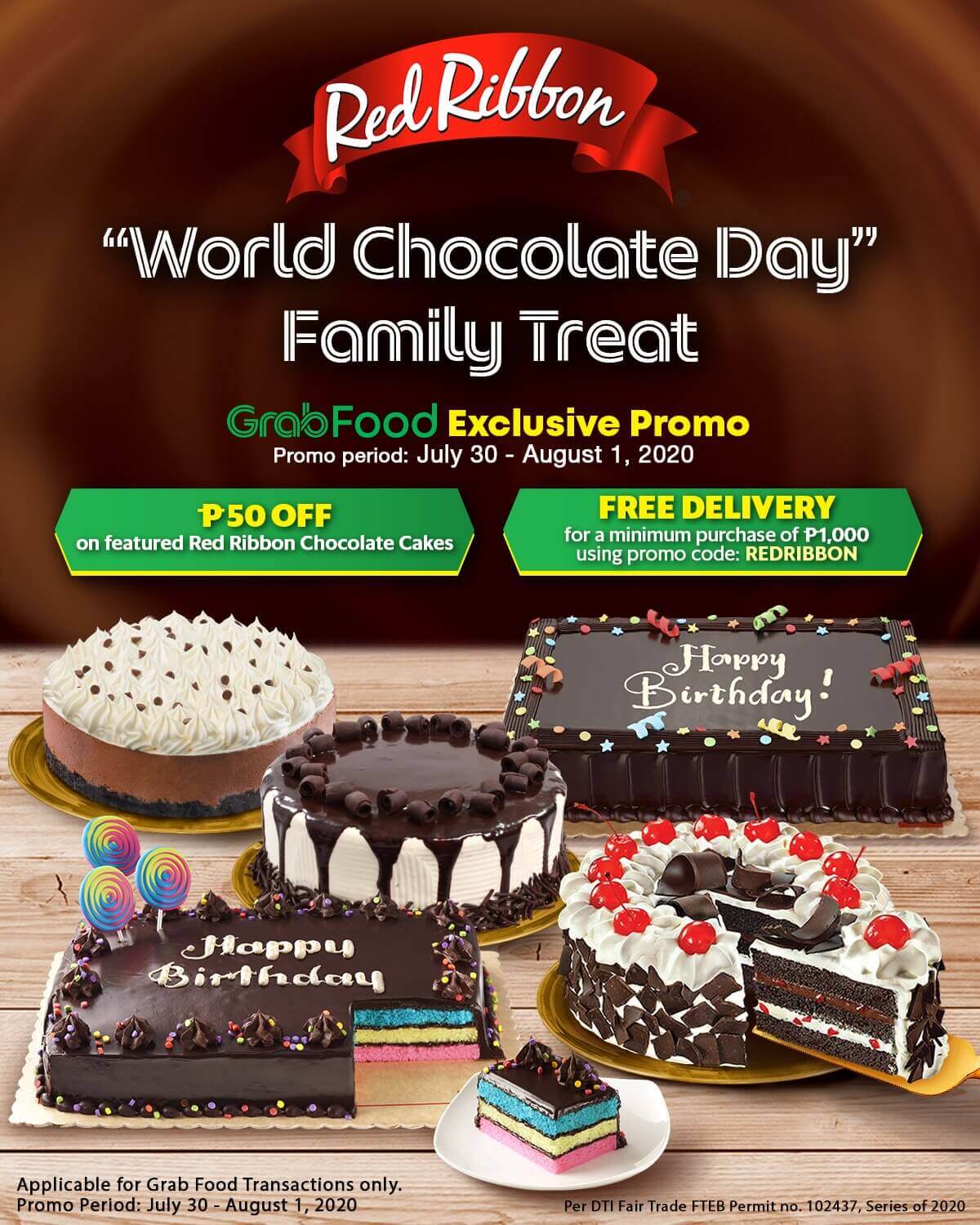 ₱50 Off and Free Delivery via GrabFood @ Red Ribbon Bakeshop | Deals Pinoy