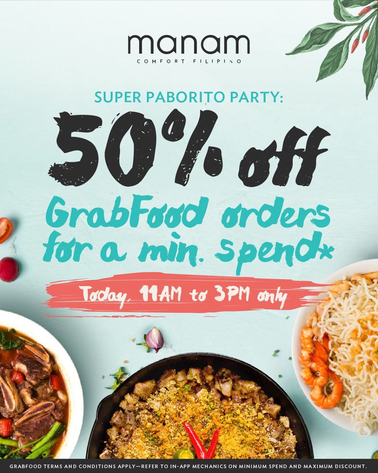 Manam - Get 50% Off on GrabFood Orders | Deals Pinoy