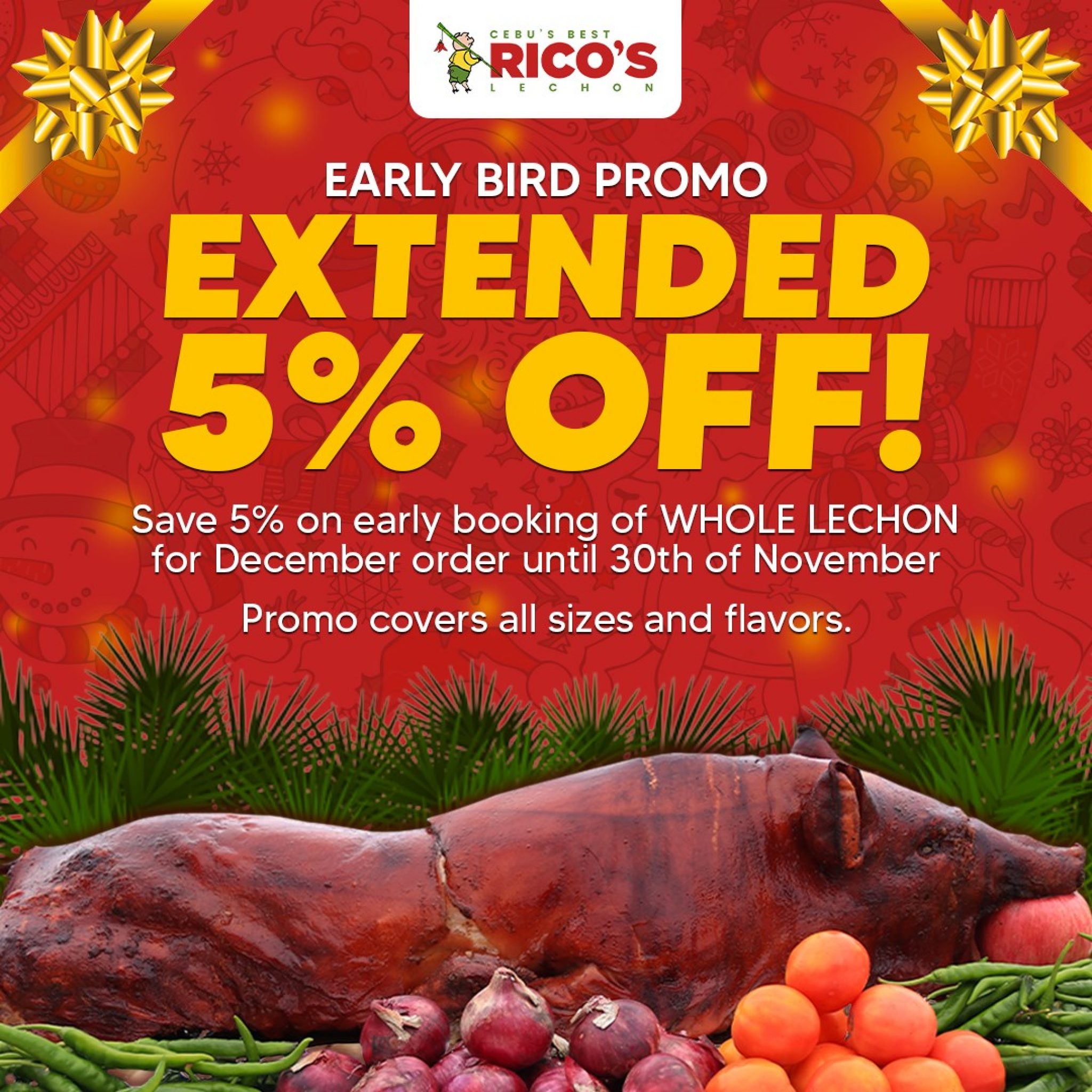 Rico's Lechon - Save 5% Off on Early Booking of Whole Lechon | Deals Pinoy