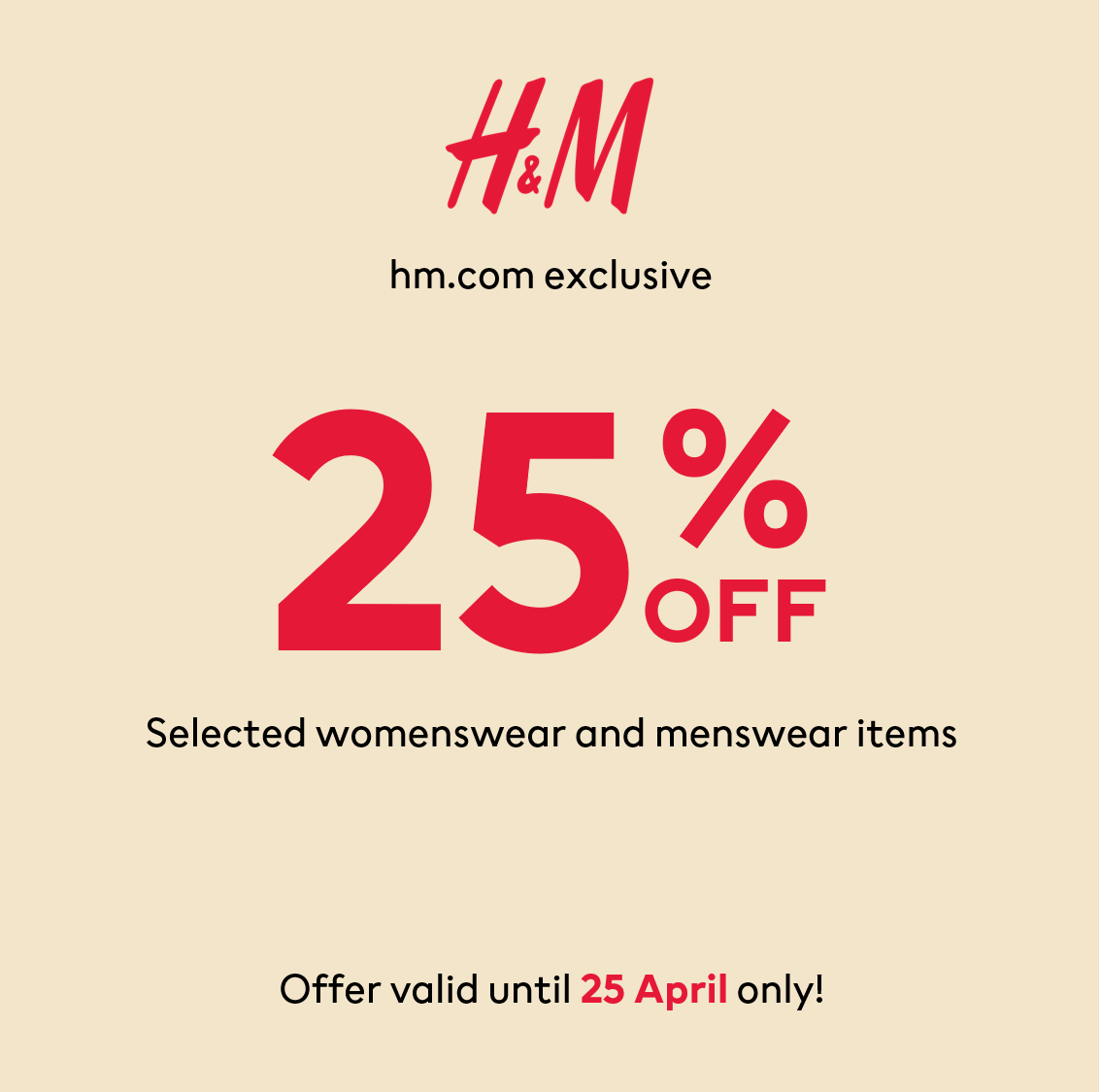 H&M - Online Exclusive: Get 25% Off Selected Women's and Men's Wear ...