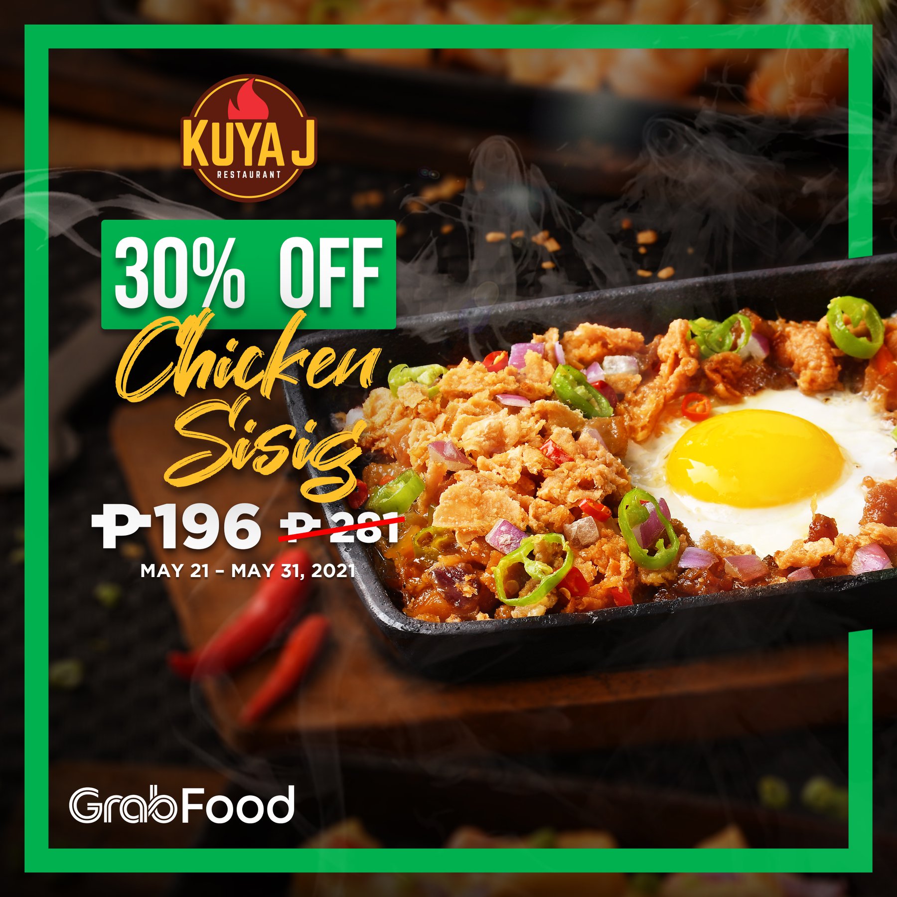 Kuya J Restaurant - Chicken Sisig for P196 (Was P281) via GrabFood ...