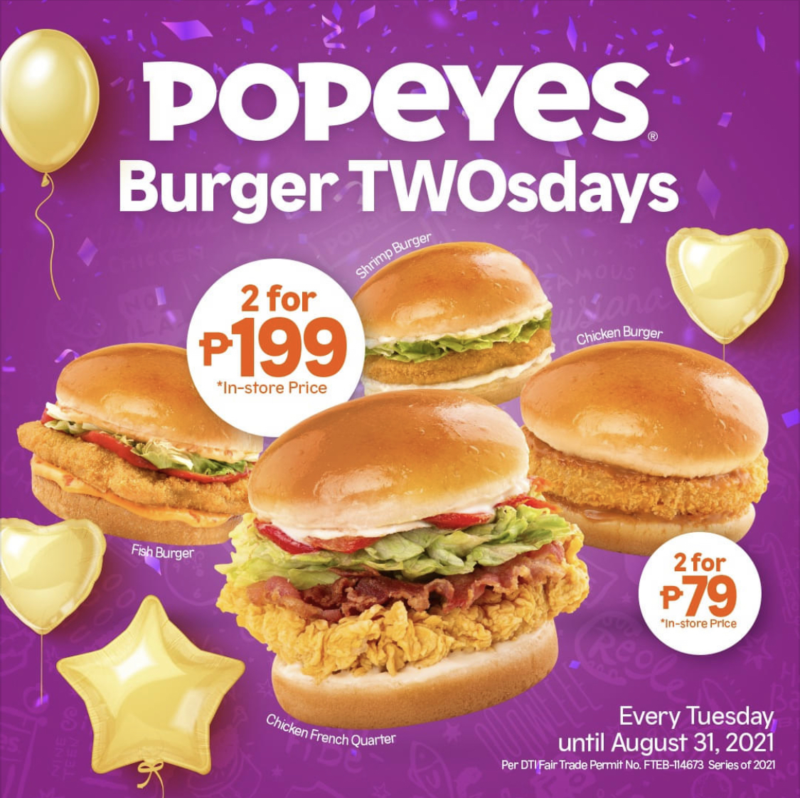 Popeyes - Burger TWOsdays Promo | Deals Pinoy