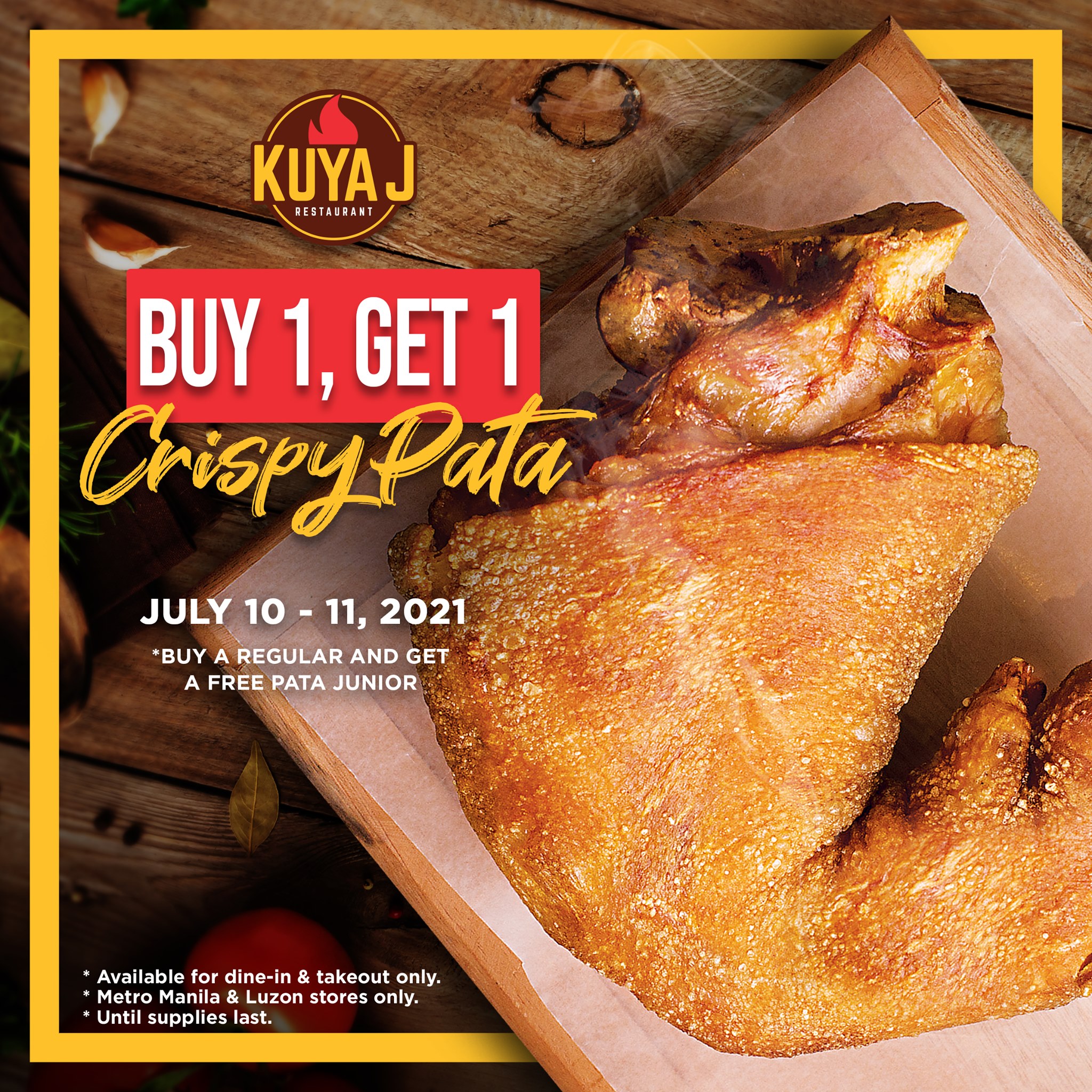 Kuya J Restaurant - Buy 1 Get 1 Crispy Pata | Deals Pinoy