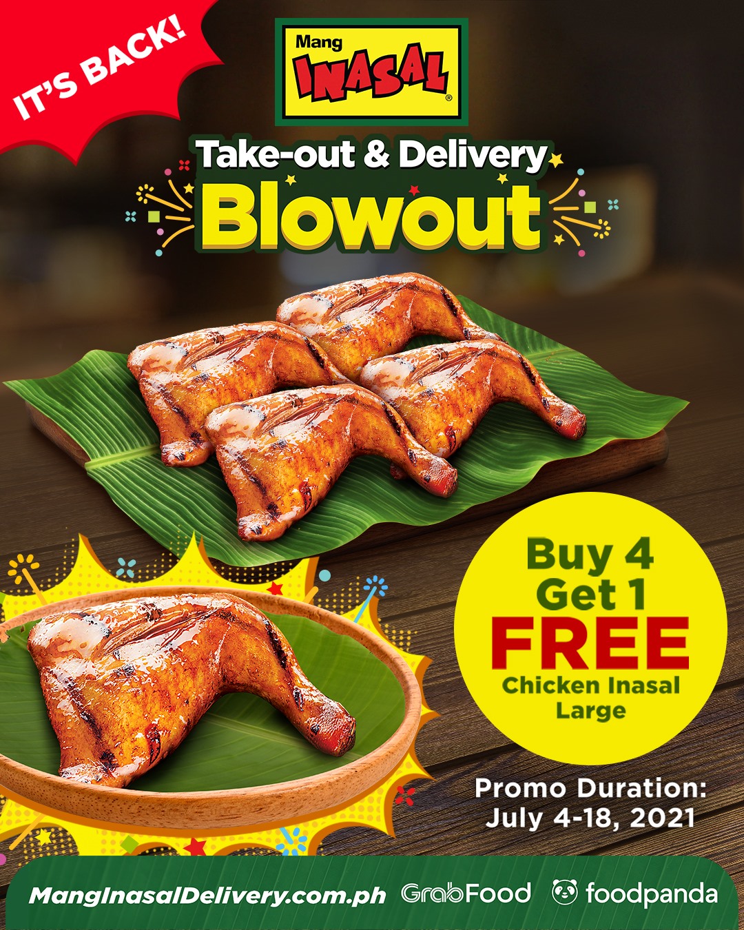 Mang Inasal - Take-out and Delivery Blowout: Buy 4 Get 1 FREE Chicken ...