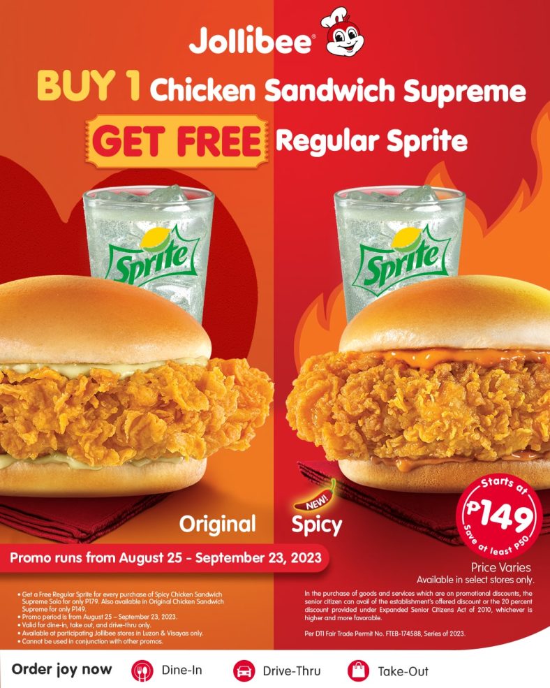 Jollibee Buy 1 Chicken Sandwich Supreme Get FREE Sprite Promo | Deals Pinoy