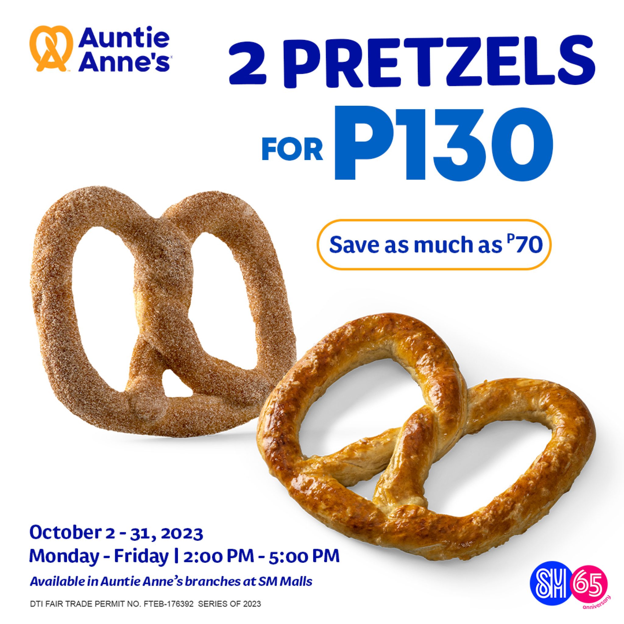Auntie Anne's 2 Pretzels For P130 Promo | Deals Pinoy